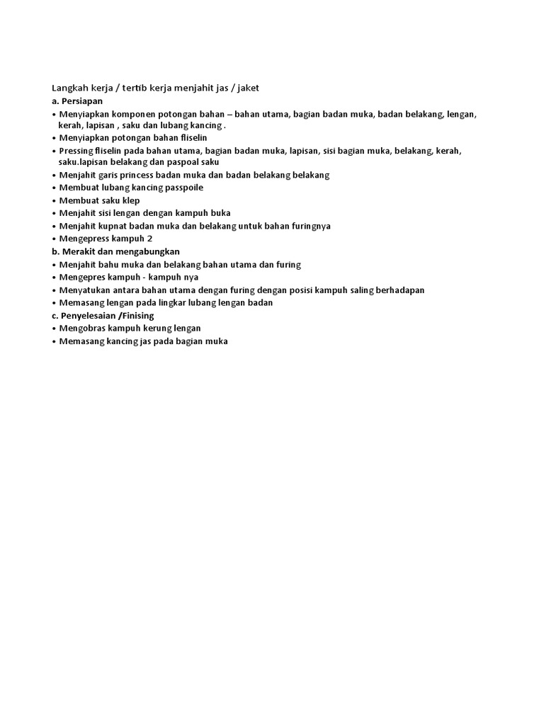Langkah Kerja Menjahit Jas | PDF