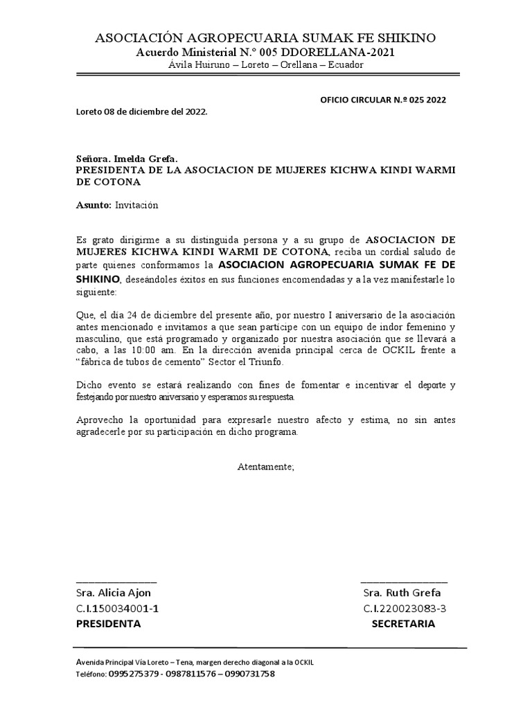 Oficio 25 Invit. Asociacion | PDF