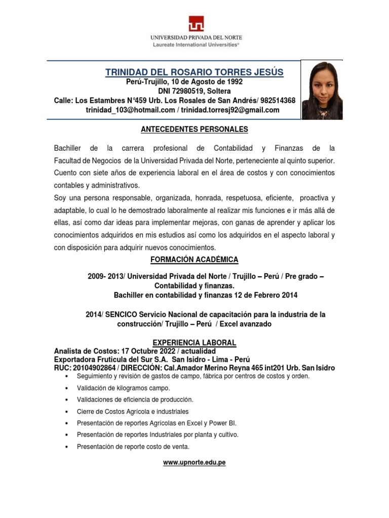 CV Trinidad Torres - 2023.01 | PDF | Contabilidad | normas internacionales de INFORMACION FINANCIERA