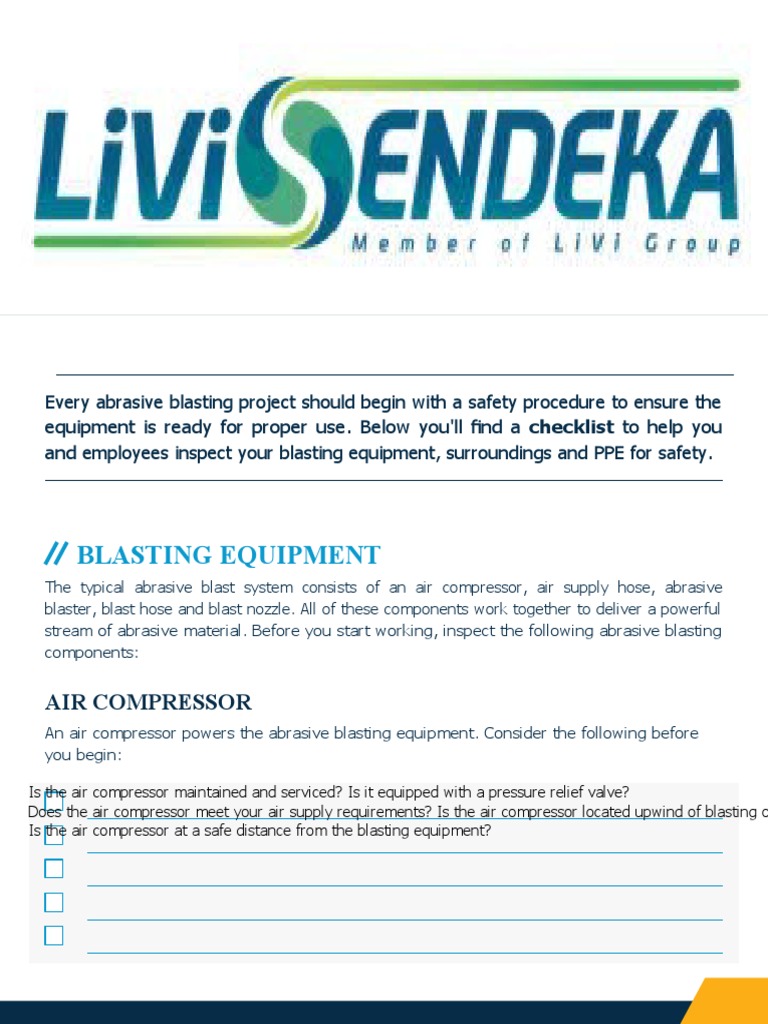 Checklist Sandblasting | PDF | Personal Protective Equipment | Equipment