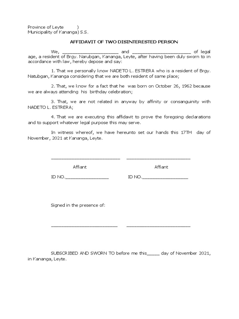 Affidavit of Birth Confirmation | PDF | Law