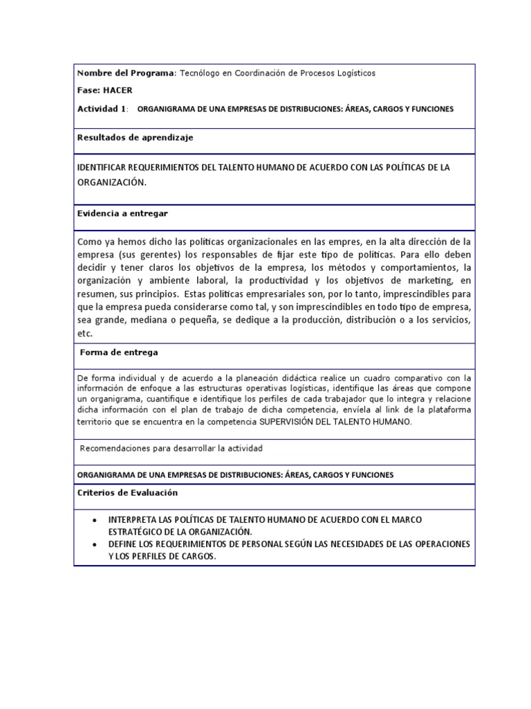 Organización.: Organigrama de Una Empresas de Distribuciones: Áreas ...