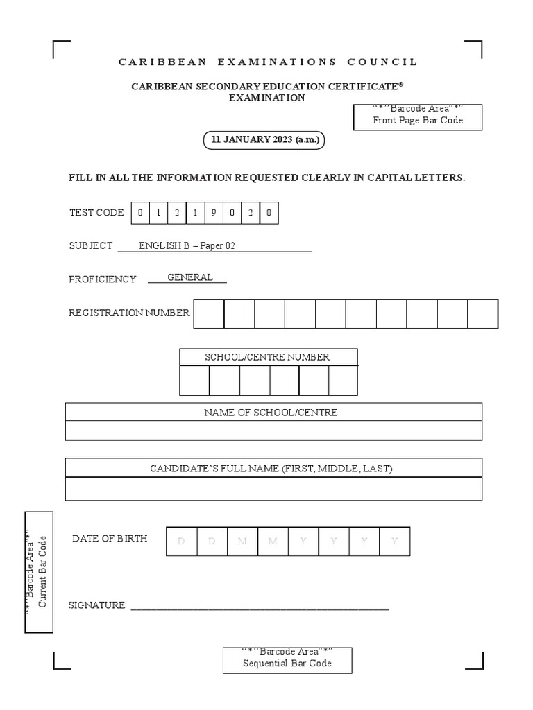 CSEC English B January P2 2023 | PDF | Barcode | The Tempest