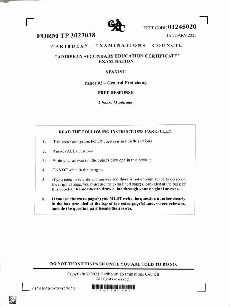 CSEC Spanish January P2 2023 | PDF