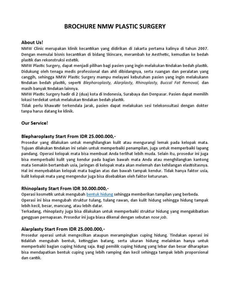Brochure NMW Plastic Surgery | PDF
