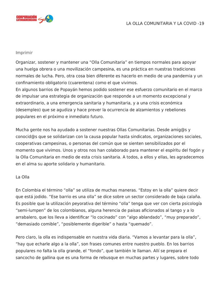 La Olla Comunitaria y La Covid - 19 | PDF