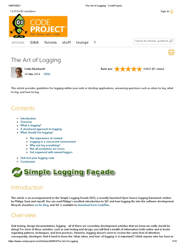 The Art Of Logging Codeproject Pdf Application Software Unit Testing 