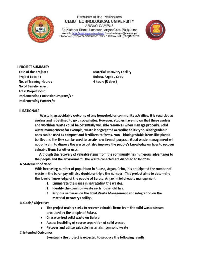 Bulasa Barangay Material Recovery Facility | PDF | Waste Management | Waste