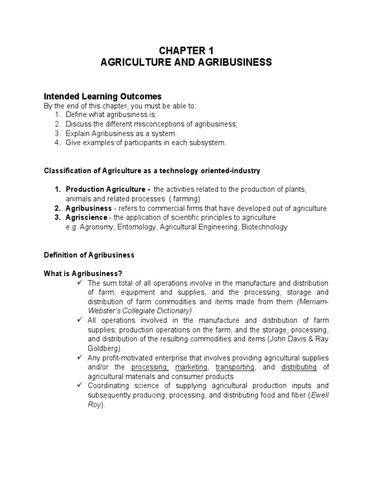 Chapter 1 Agriculture and Agribusiness | PDF | Agribusiness | Agriculture