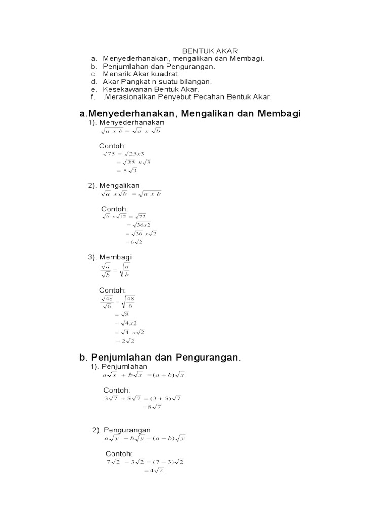 Definisi dan Operasi Bentuk Akar | PDF