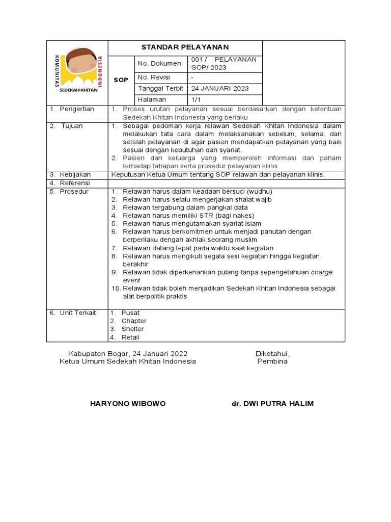 SOP Relawan Sedekah Khitan 2023 | PDF