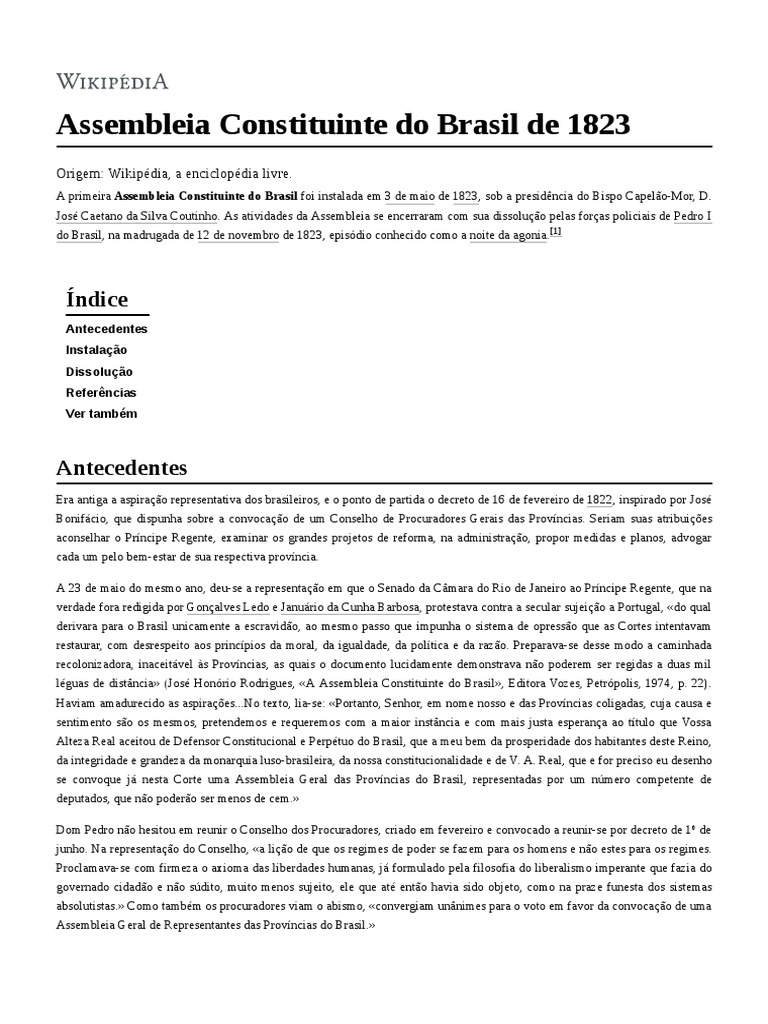 Assembleia Constituinte Do Brasil de 1823-Wikipédia | PDF | Governo ...