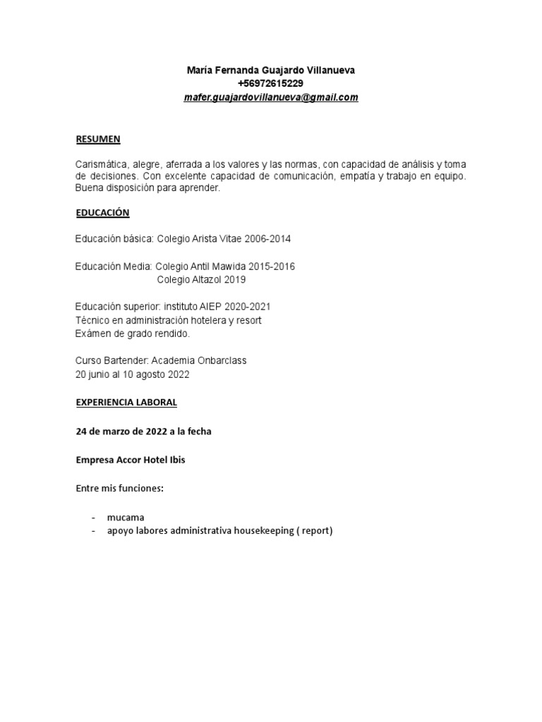 Curriculum Maria Fernanda | PDF