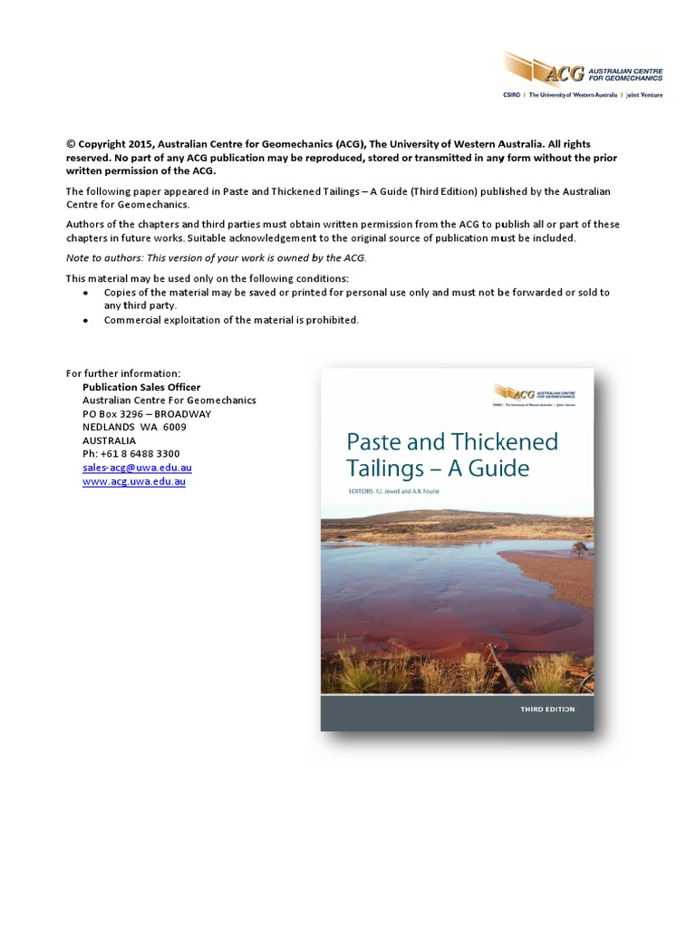 Paste and Thickened Tailings A Guide Second Edition - Sample - Chapter ...