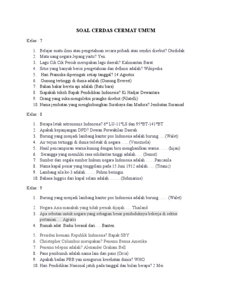 Soal Cerdas Cermat Umum | PDF