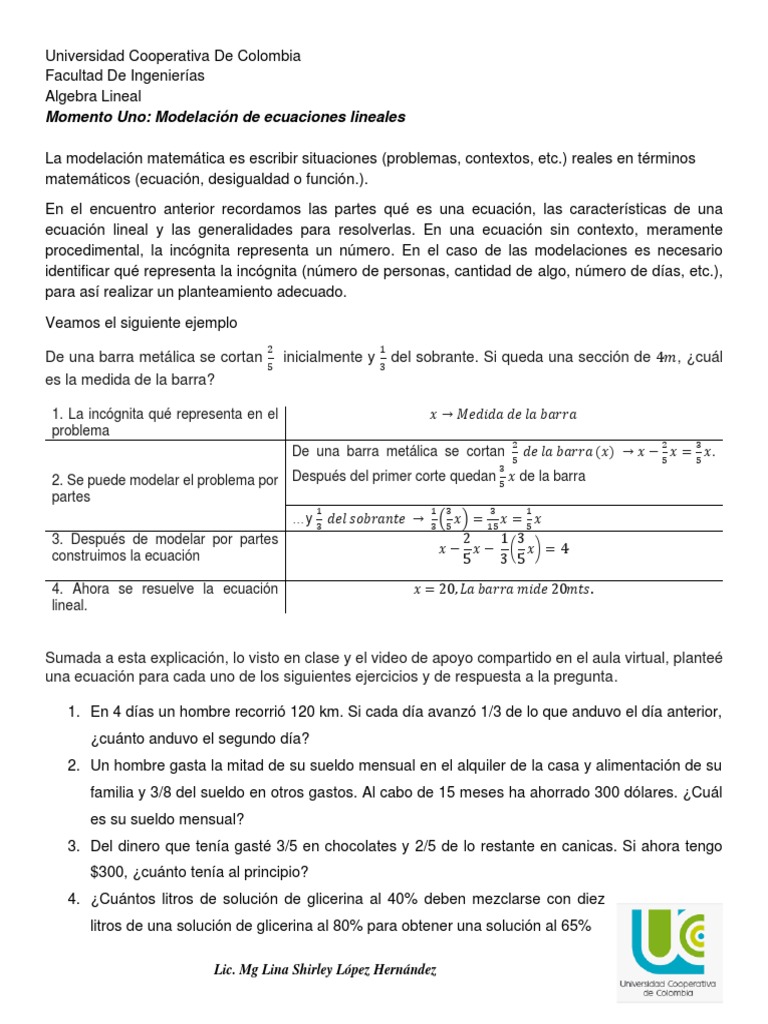 Modelación Ecuaciones Lineales | PDF | Ecuaciones | Linealidad