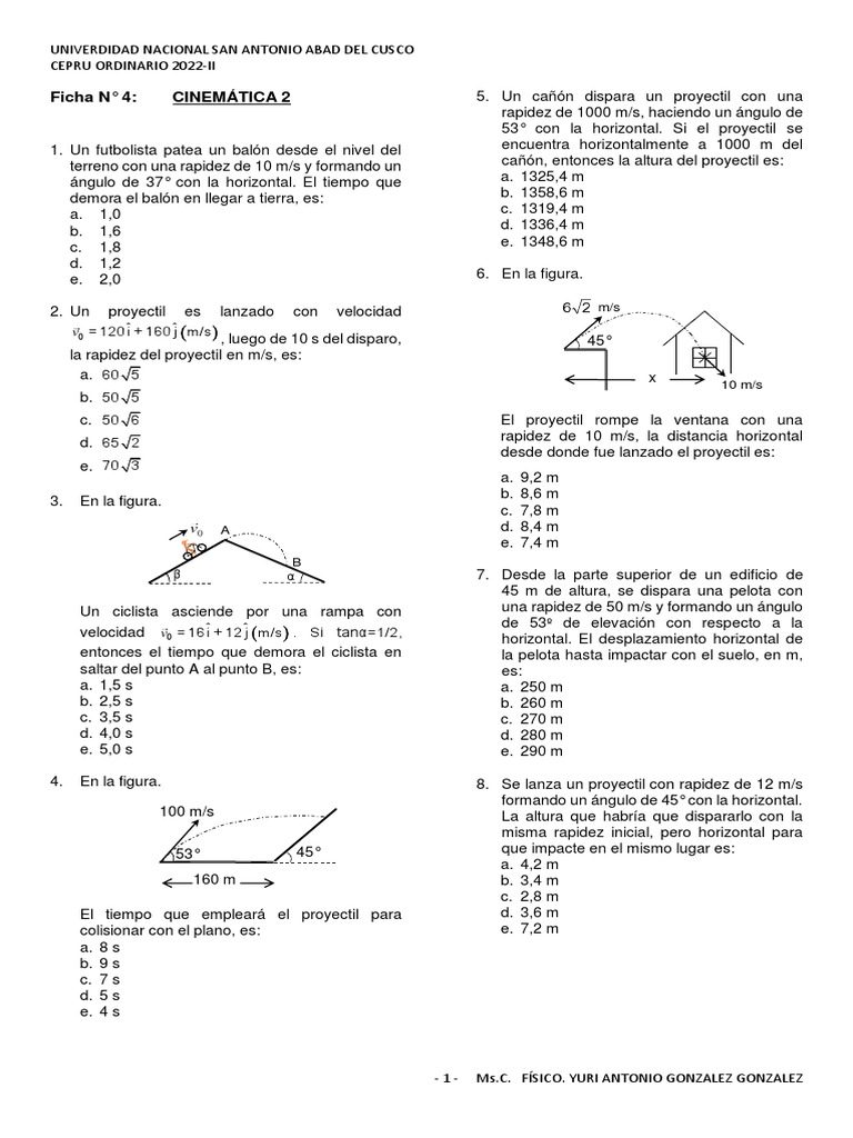 Ficha N°4 - Cinemática 2 | PDF | Aceleración | Cantidad