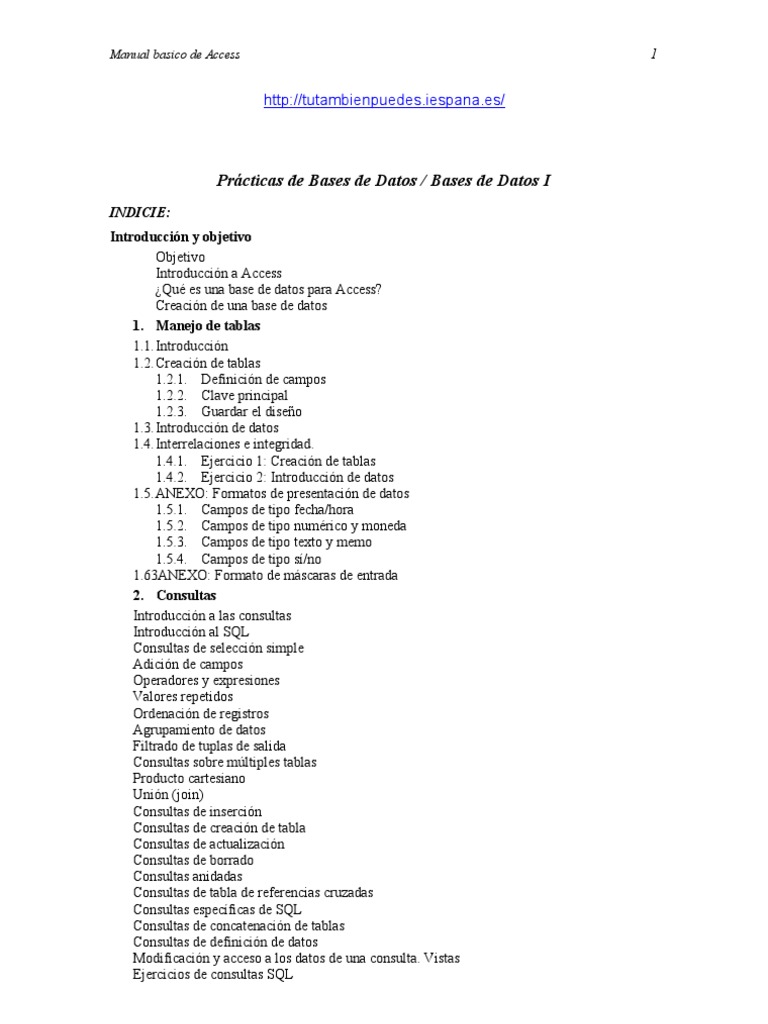 Acces-Practicas de Bases de Datos Access | PDF | Bases de datos | SQL