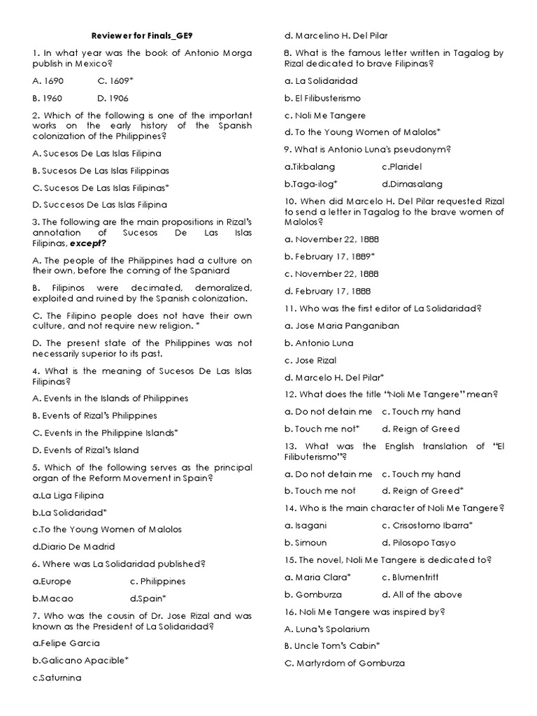 Review Finals - GE 9 | PDF | Philippines