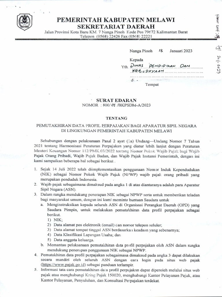 Pemutakhiran Data Profil Perpajakan | PDF