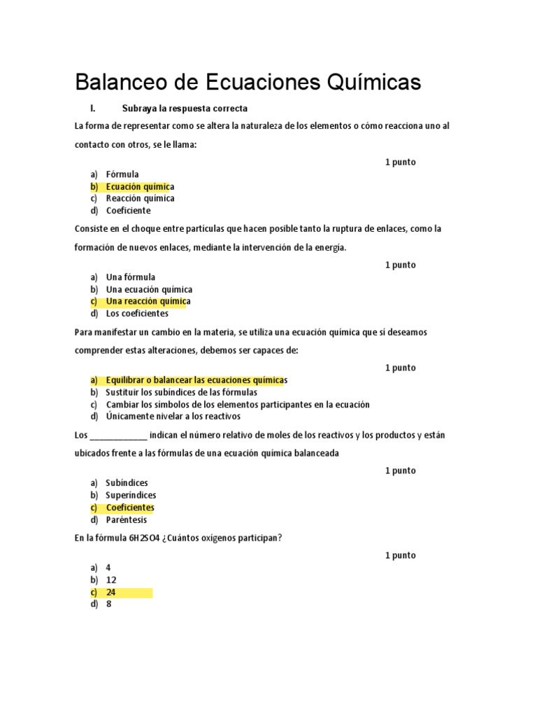 Balanceo de Ecuaciones Químicas: Ejercicios | PDF | Química | Física