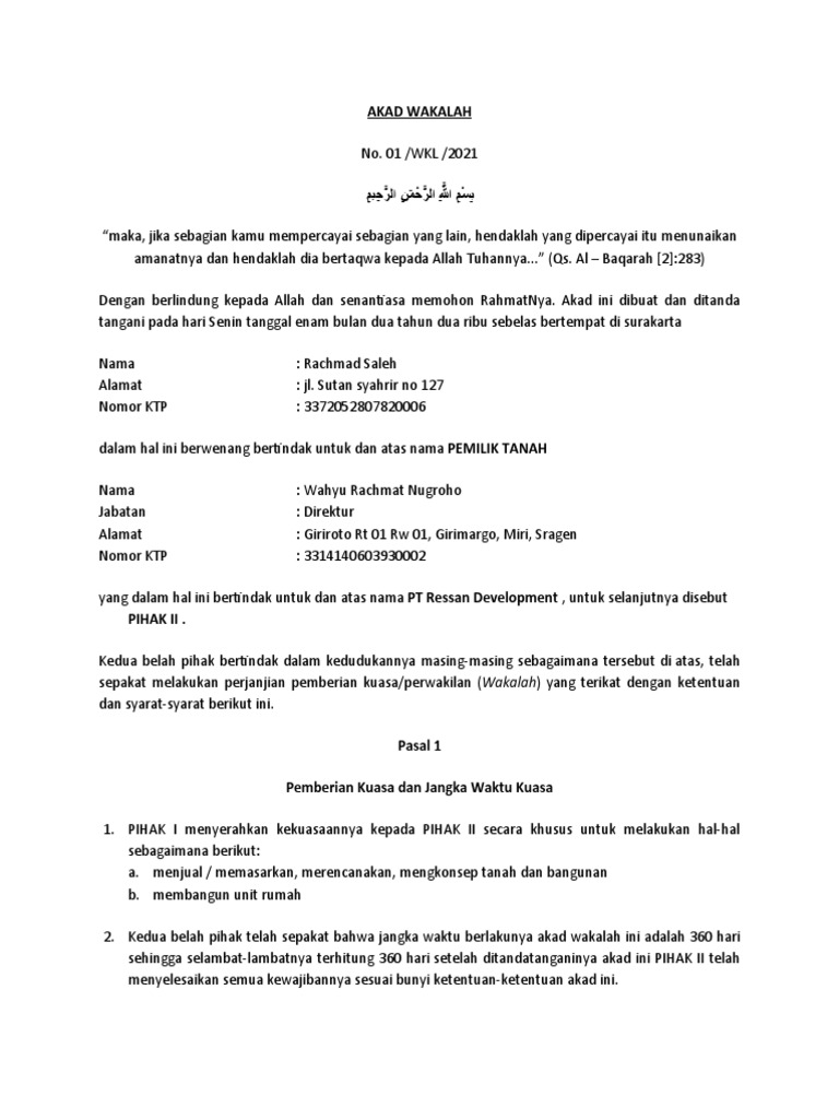 Akad Wakalah Wahyu - Mas Songh | PDF