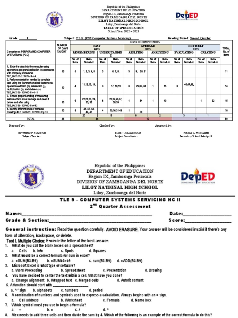2nd Quarter Computer Operations Assessment | PDF