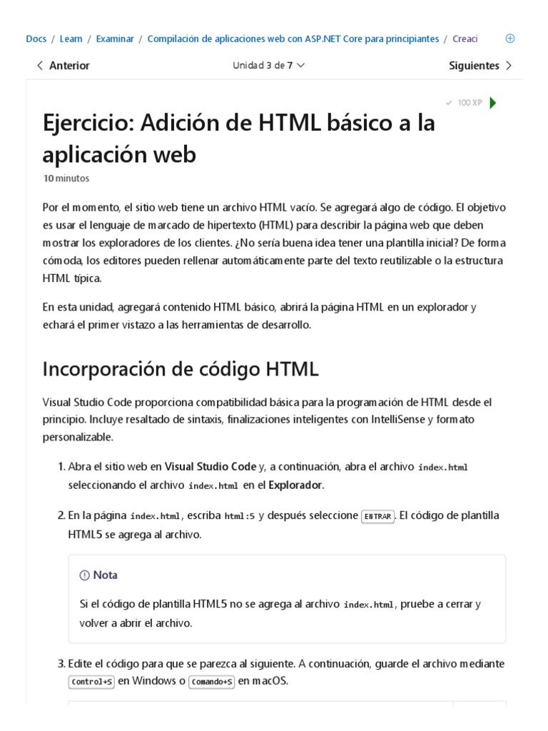 Ejercicio - Adición de HTML Básico A La Aplicación Web - Learn - Microsoft Docs | PDF | HTML ...