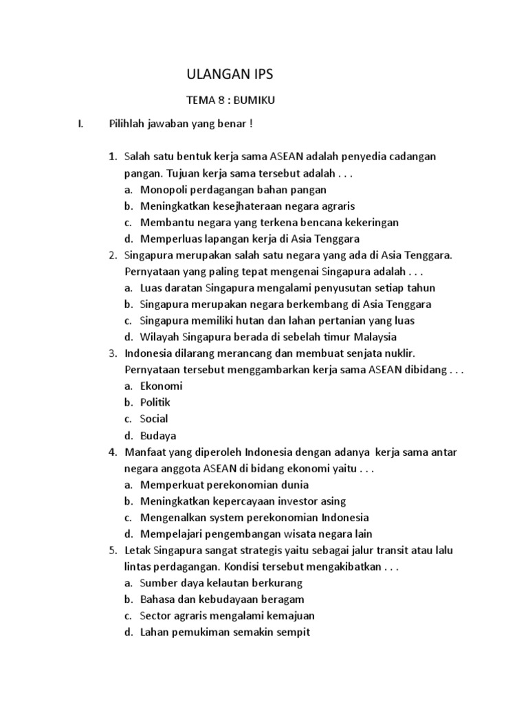 Ulangan IPS Tema 8 Kelas 6 | PDF