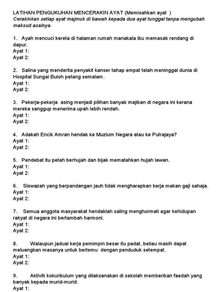 Latihan Ayat Majmuk Dan Ayat Tunggal | PDF