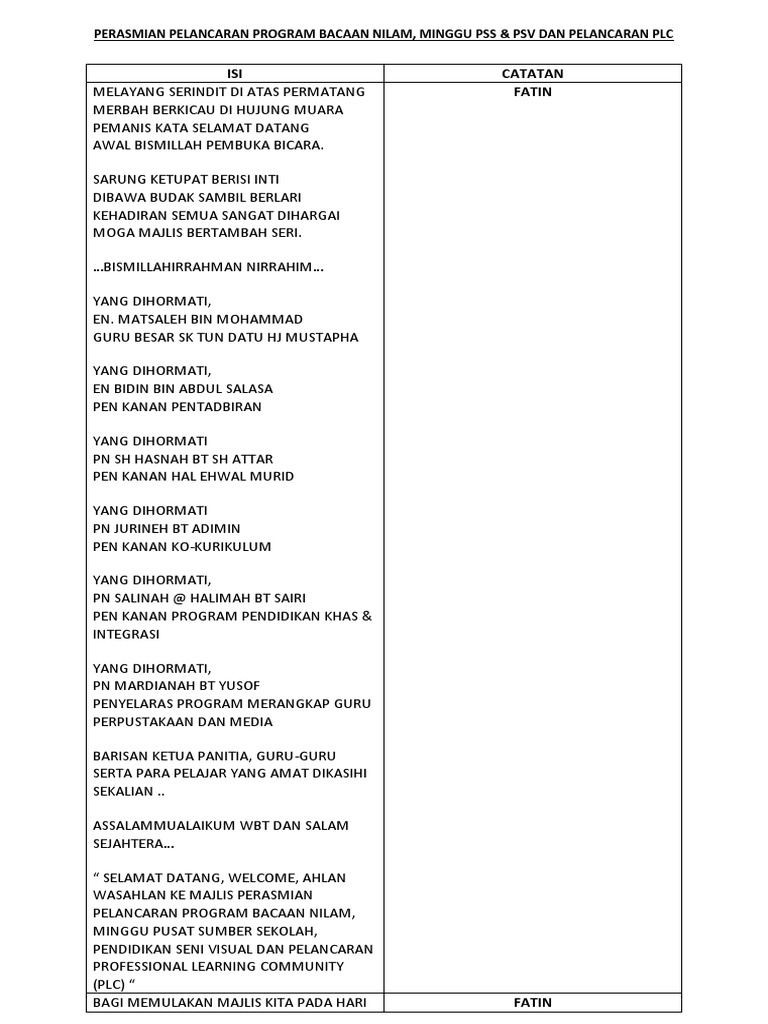 Perasmian Pelancaran Program Bacaan Nilam | PDF