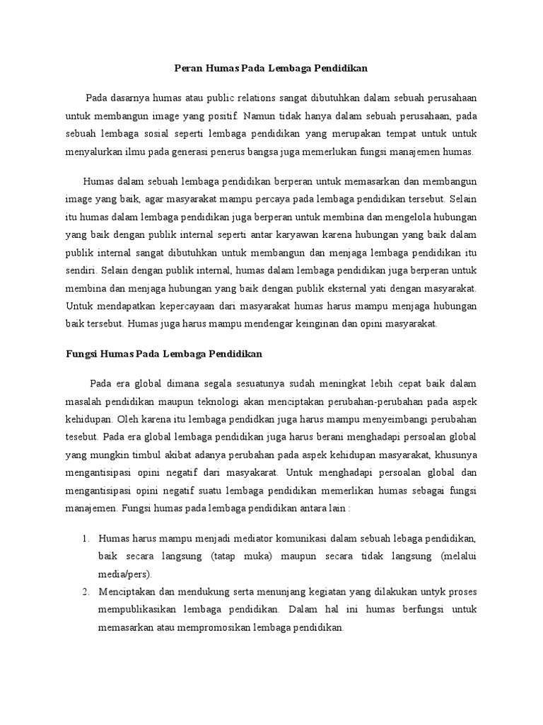 Peran Humas Pada Lembaga Pendidikan | PDF