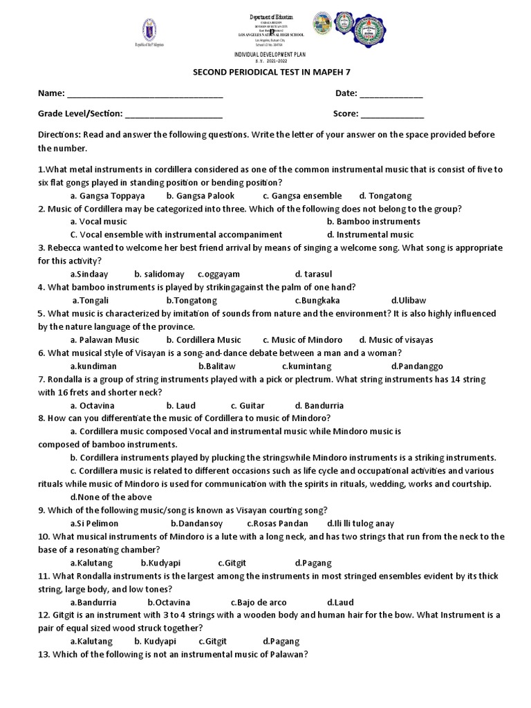Q2 TQ Mapeh 7 | PDF | String Instruments | Table Tennis