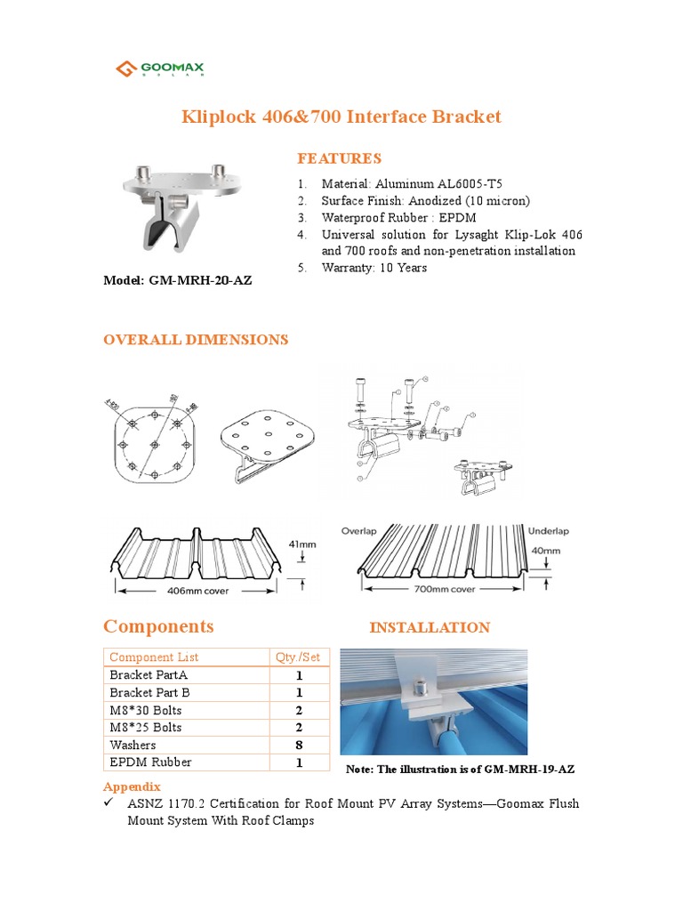 Goomax Datasheet-406&700 Kliplock - Au | PDF | Technology & Engineering