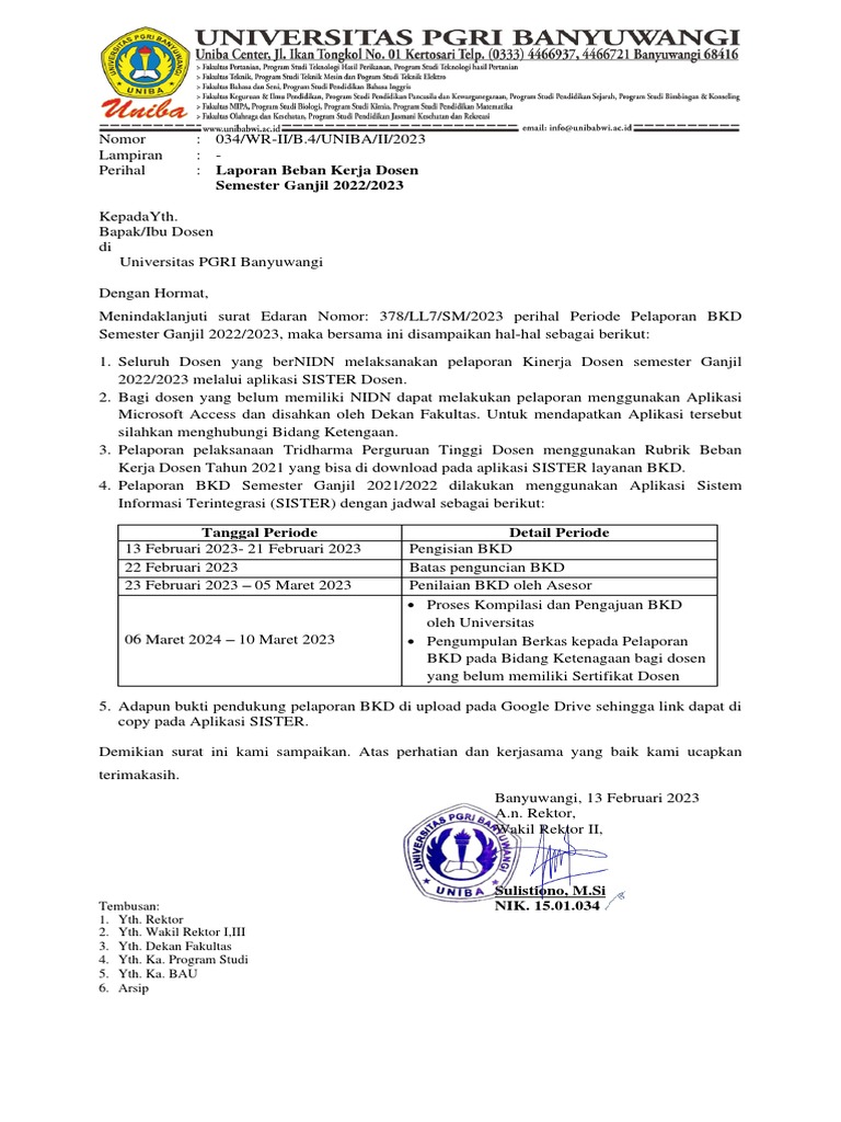 Edaran Pelaporan BKD Semester Ganjil 2022-2023 | PDF