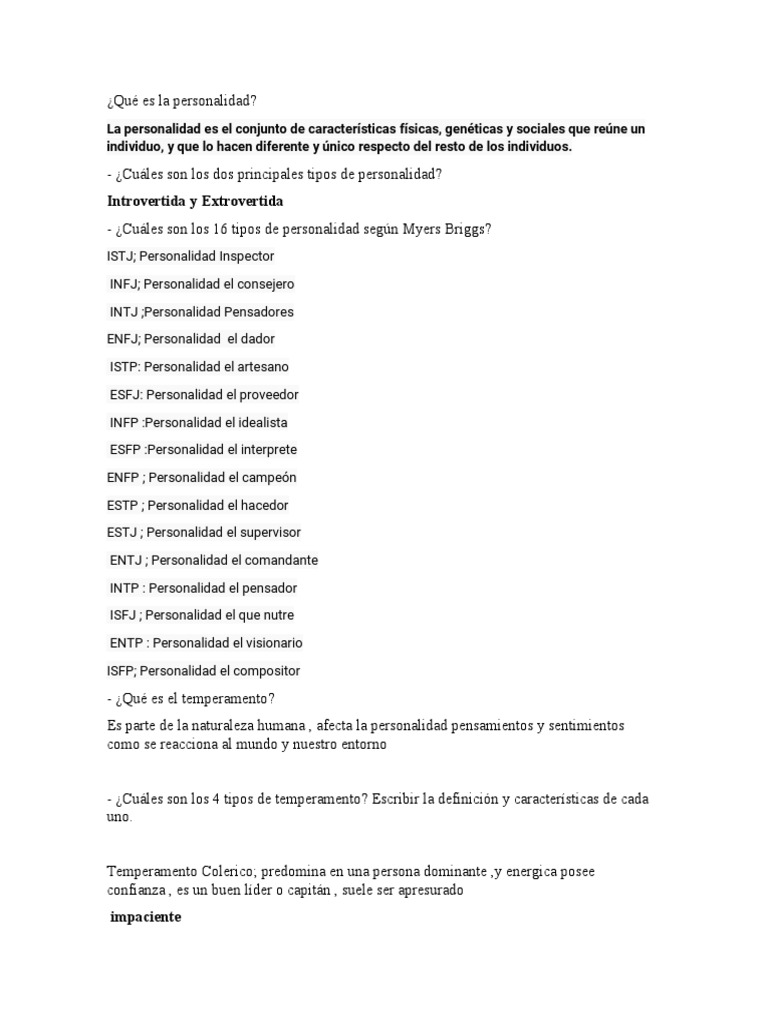 Qué Es La Personalidad | PDF | Temperamento | Referencia