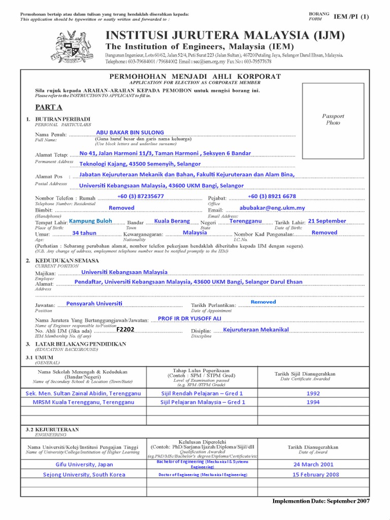 Borang IEM-PI (1) - ABS | PDF | Composite Material | Building Materials