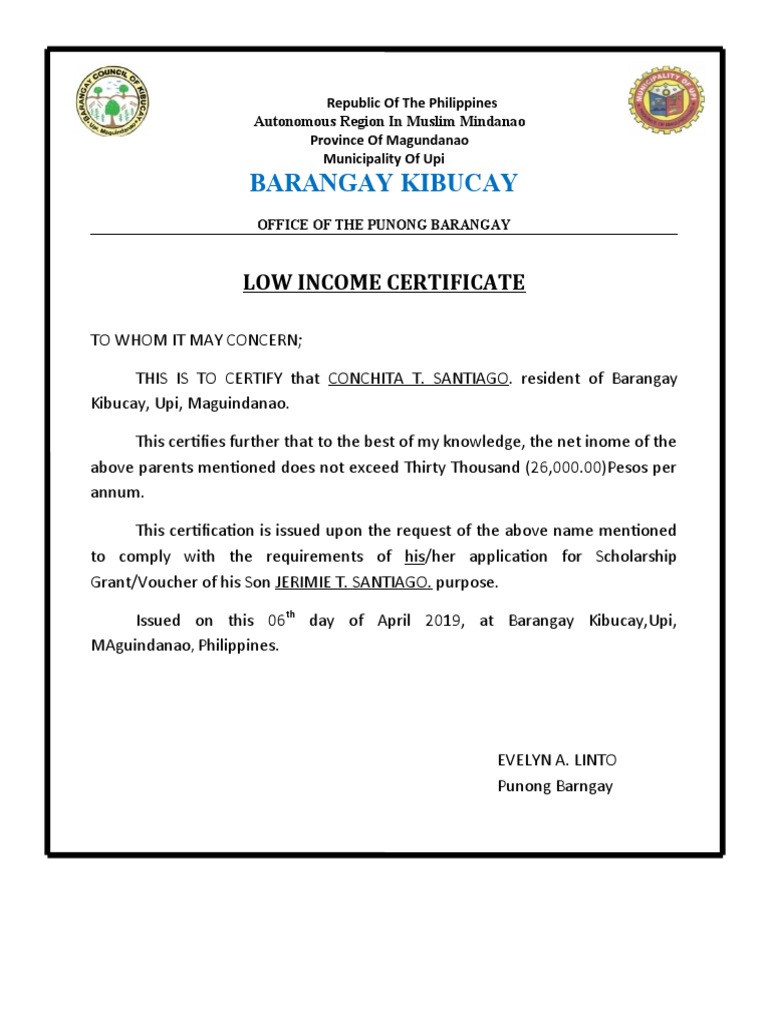 Low Income Certificate | PDF | Social Science