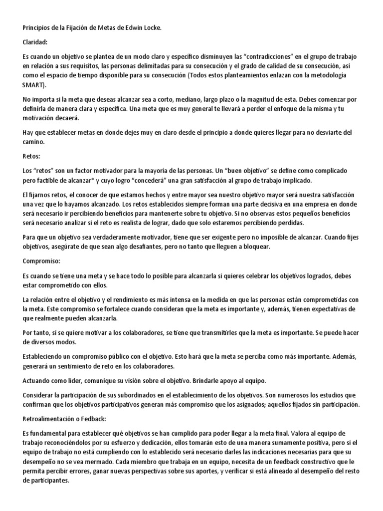 Principios de La Fijación de Metas de Edwin Locke | PDF | Objetivo ...