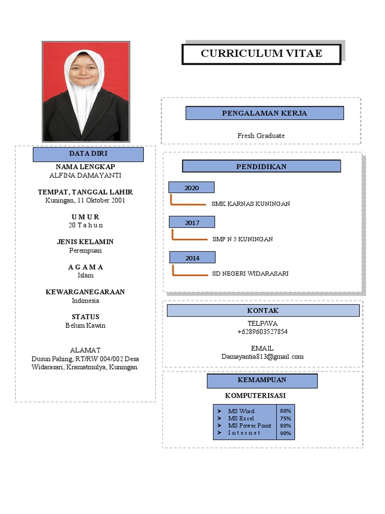CV Alfina Damayanti - Fresh Graduate Kuningan | PDF