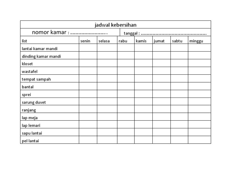 Jadwal Kebersihan | PDF | Kajian Bahasa Asing