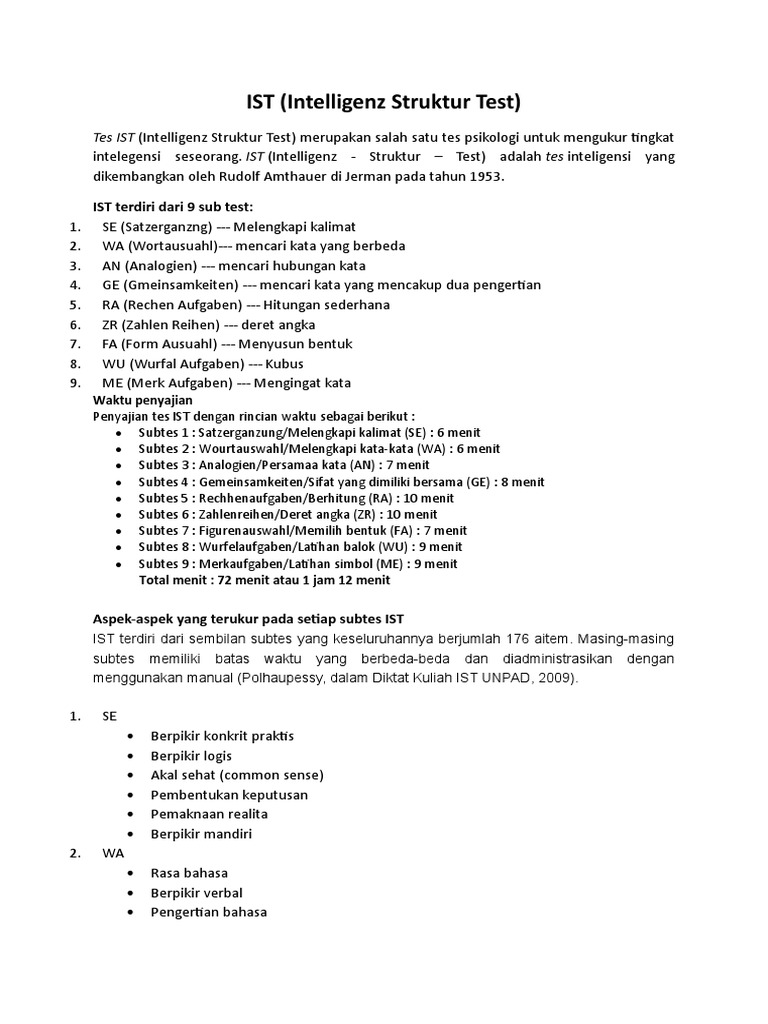 Panduan Lengkap Tes IST Psikologi | PDF | Seni & Disiplin Bahasa ...