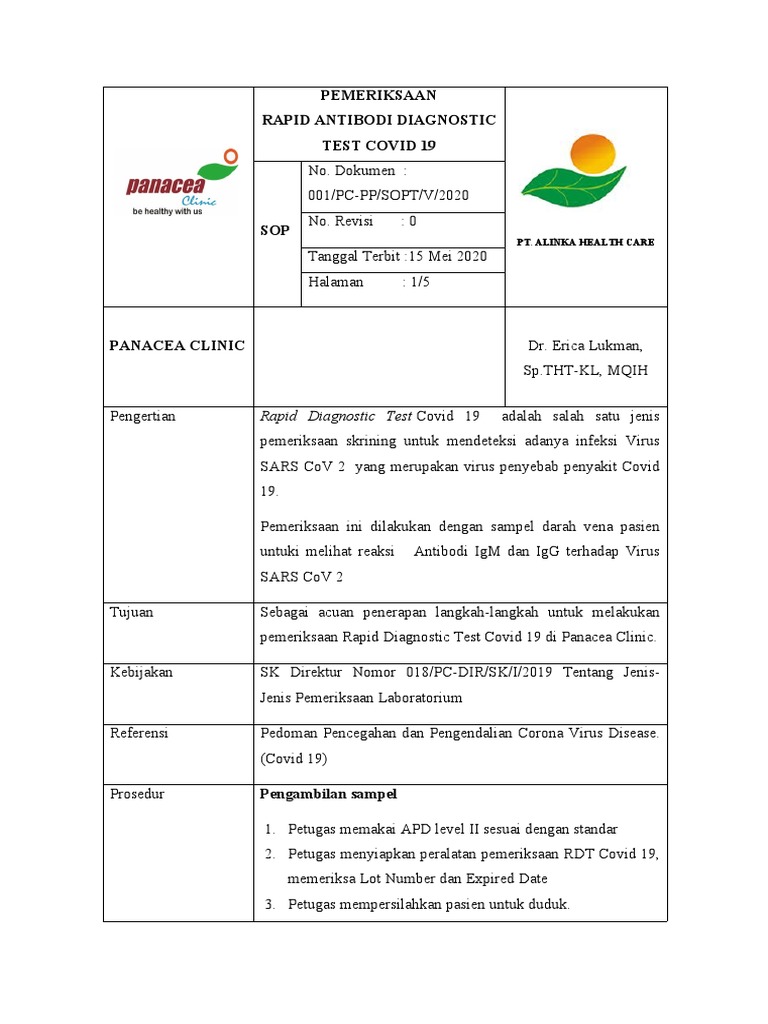 Sop Pemeriksaan RDT | PDF