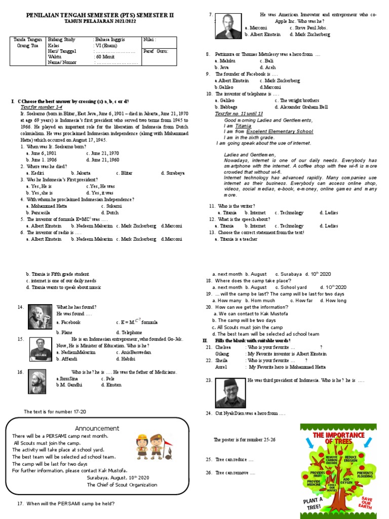Soal Pas B Inggris Kelas 6 Semester 2 2022 | PDF