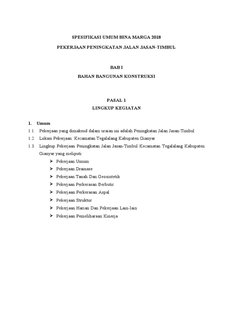 Spesifikasi Khusus Jalan Jasan-Timbul | PDF