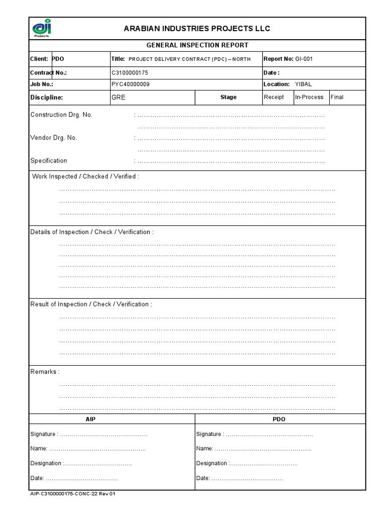 AIP C3100000175 CONC 22 General Inspection Report | PDF
