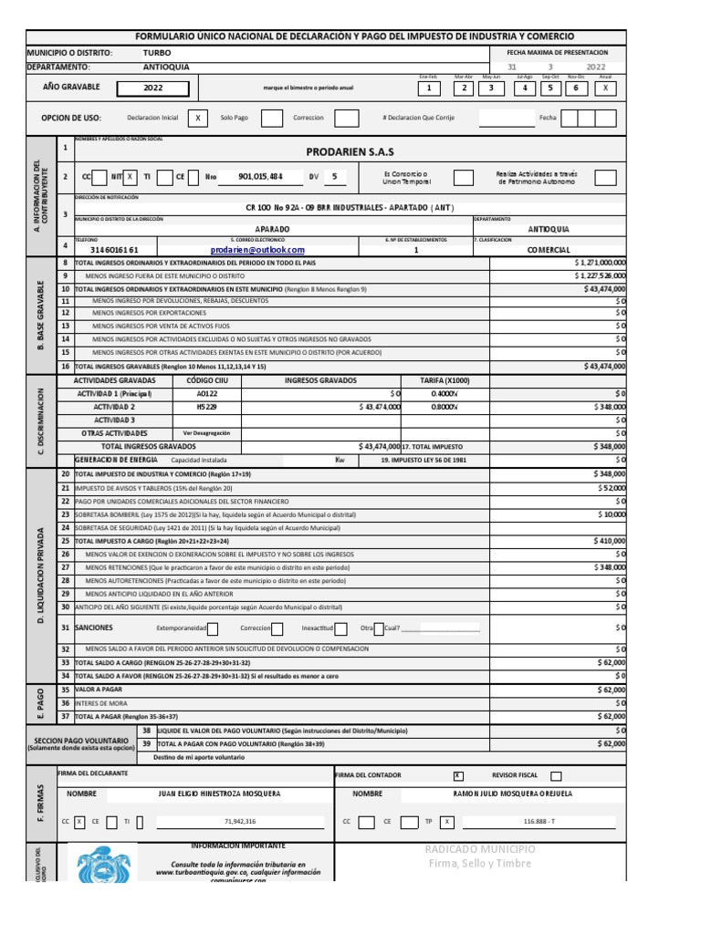 Decleclaracion Del Municipio de Turbo | PDF | Impuestos | Dinero