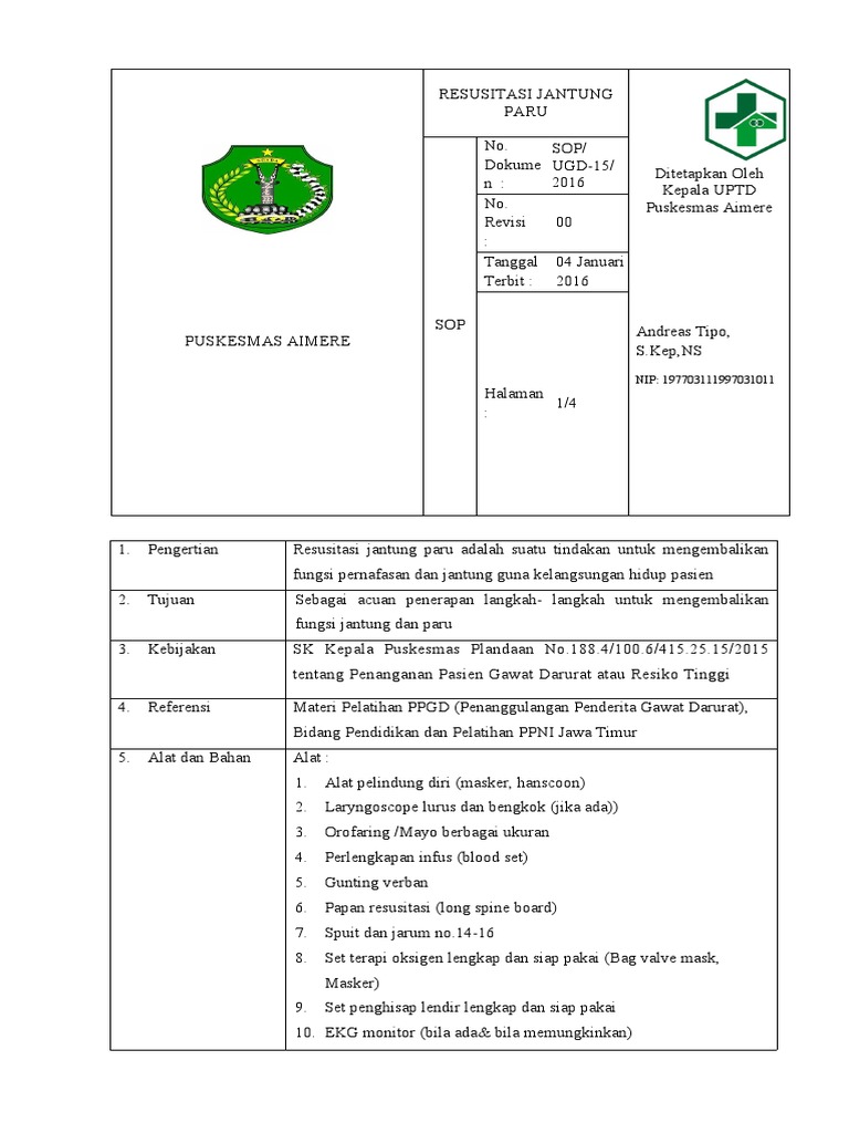 Sop Resusitasi Jantung Paru | PDF