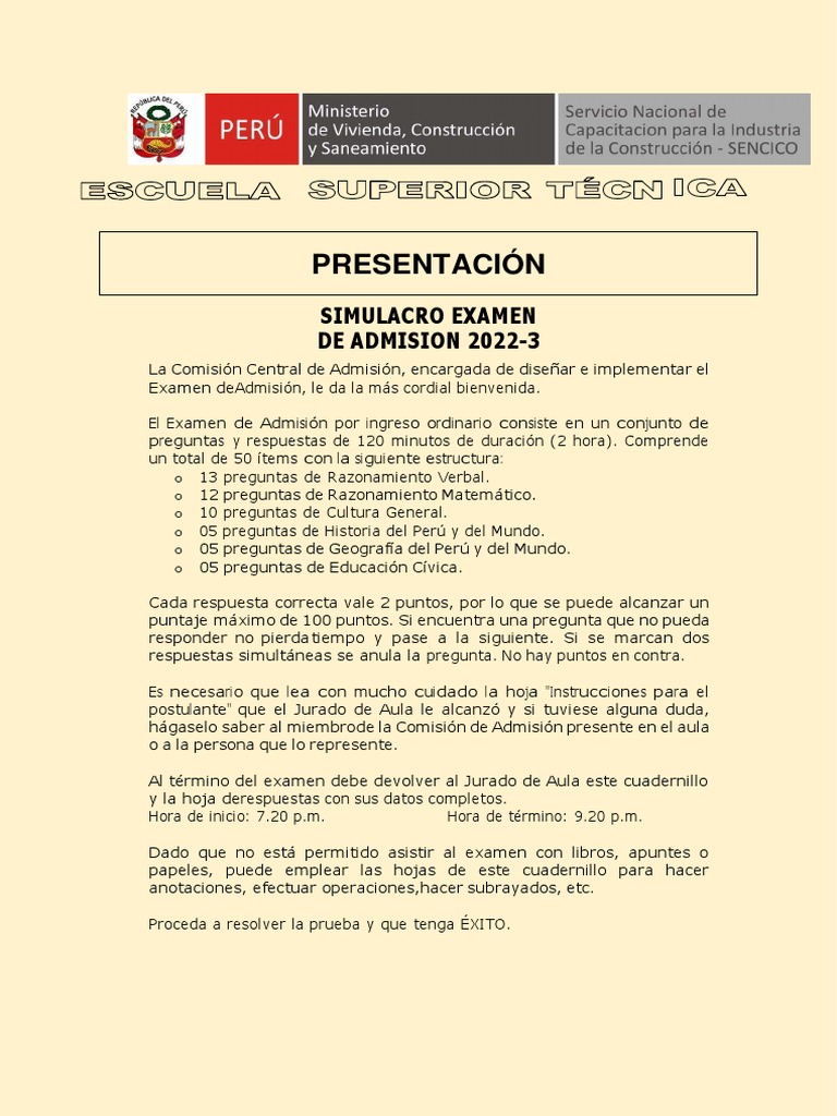 Simulacro Sencico 2022-3 | PDF | Perdón | Perú