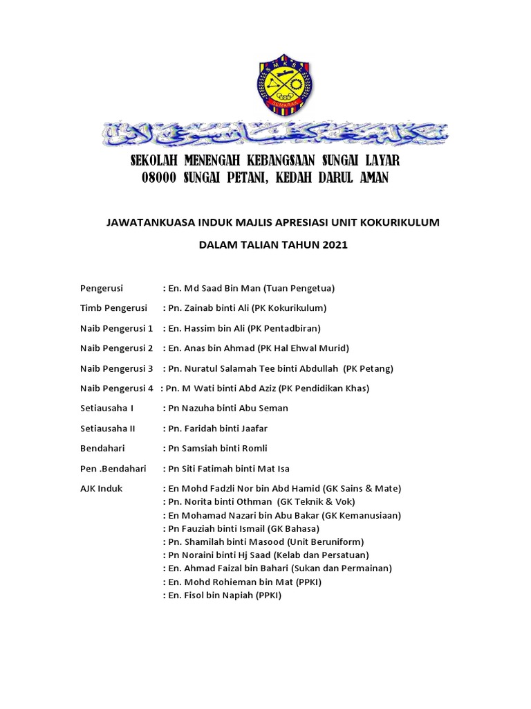 AJK Majlis Apresiasi Kokurikulum 2021 | PDF